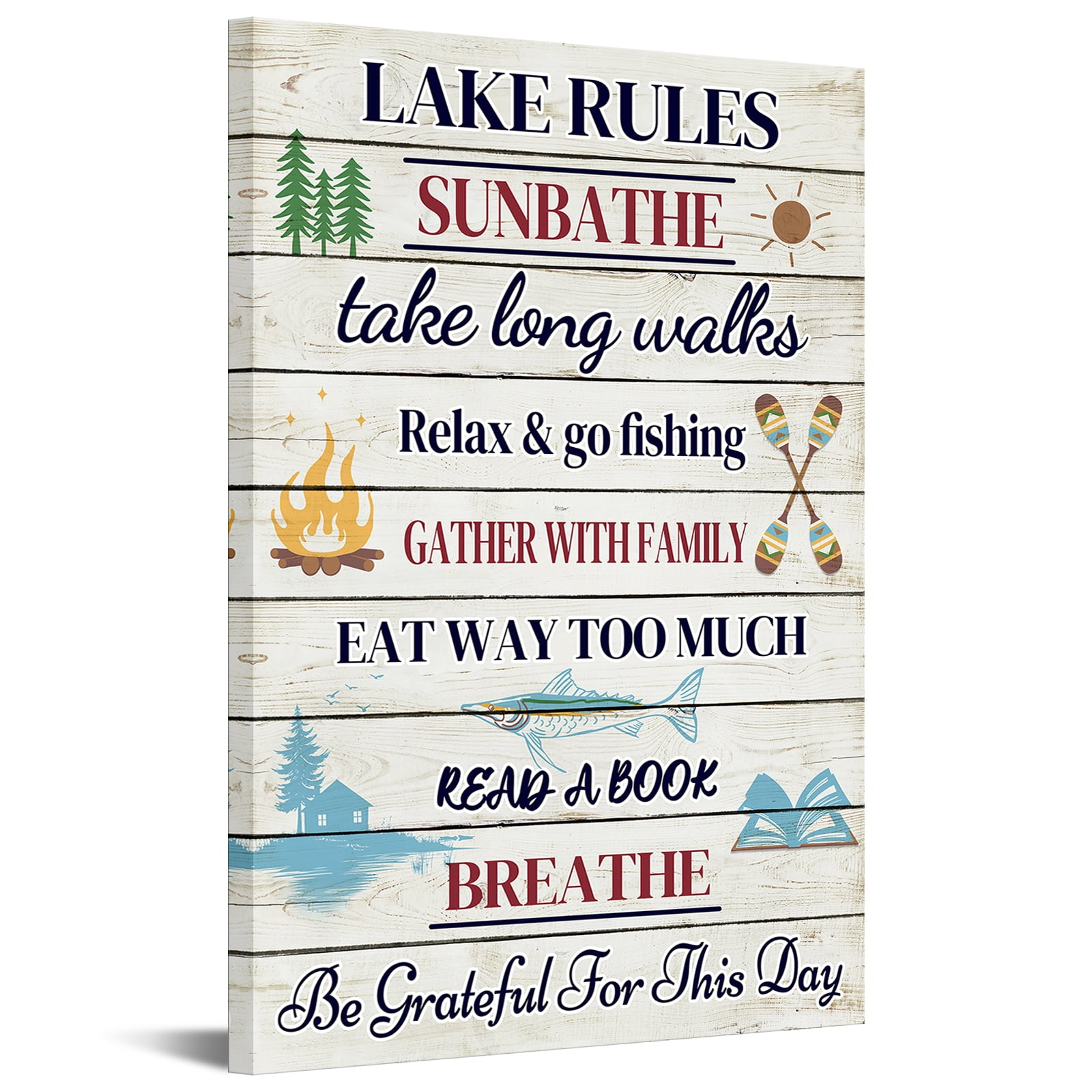 Furnster Vintage Funny Lake Rules Inspirational Quotes Wall Art Framed ...