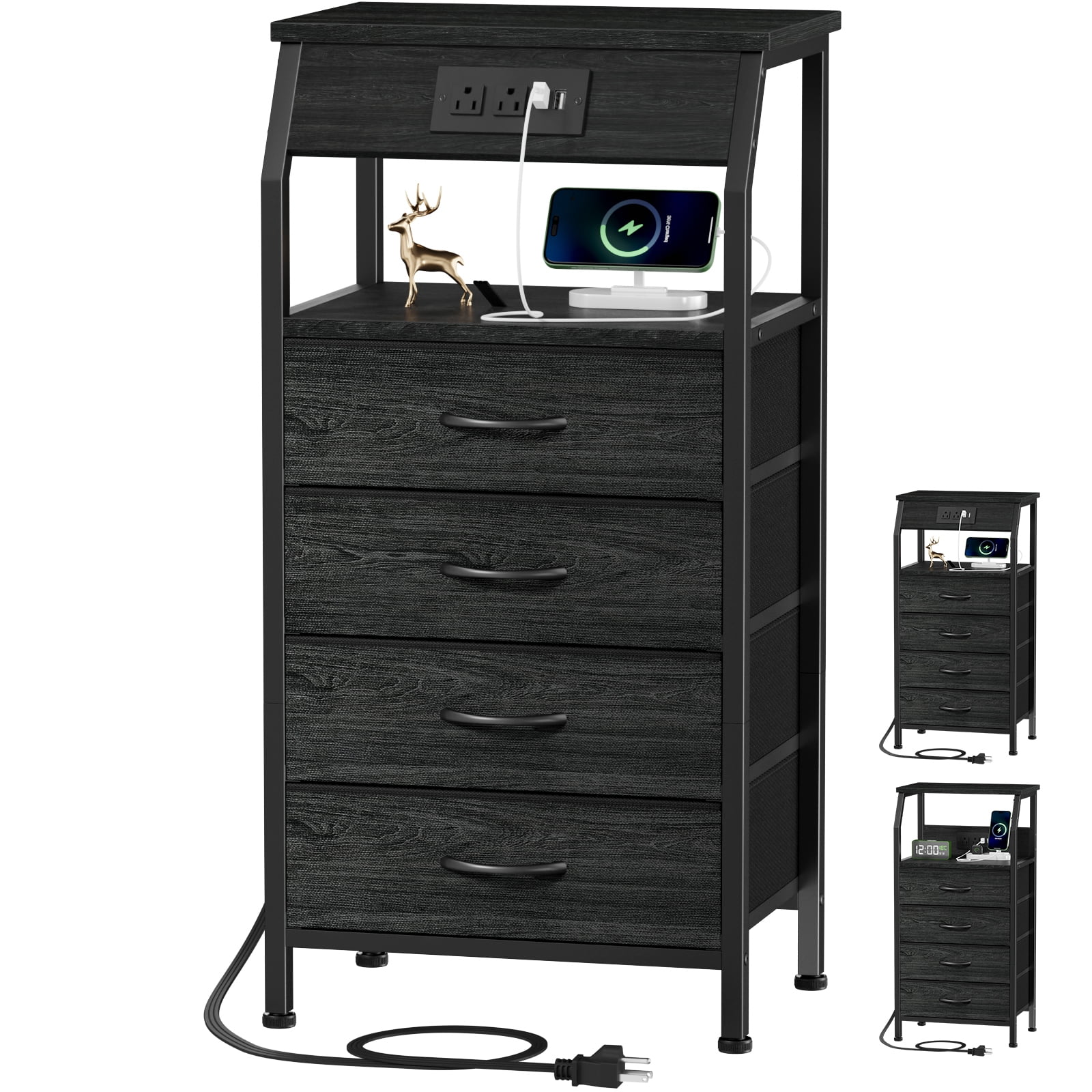 Furnulem 4 Drawer Night Stand with Charging Station,Bedside Table with ...