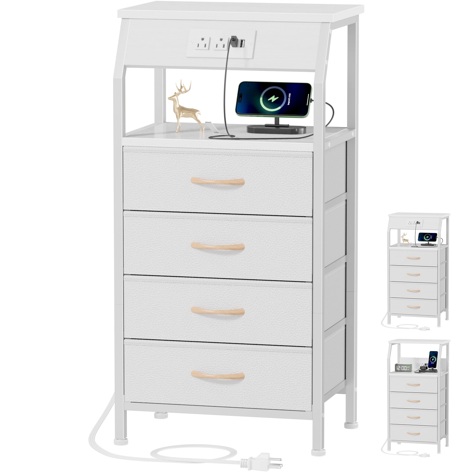 Furnulem 4 Drawer Night Stand with Charging Station,Bedside Table with ...