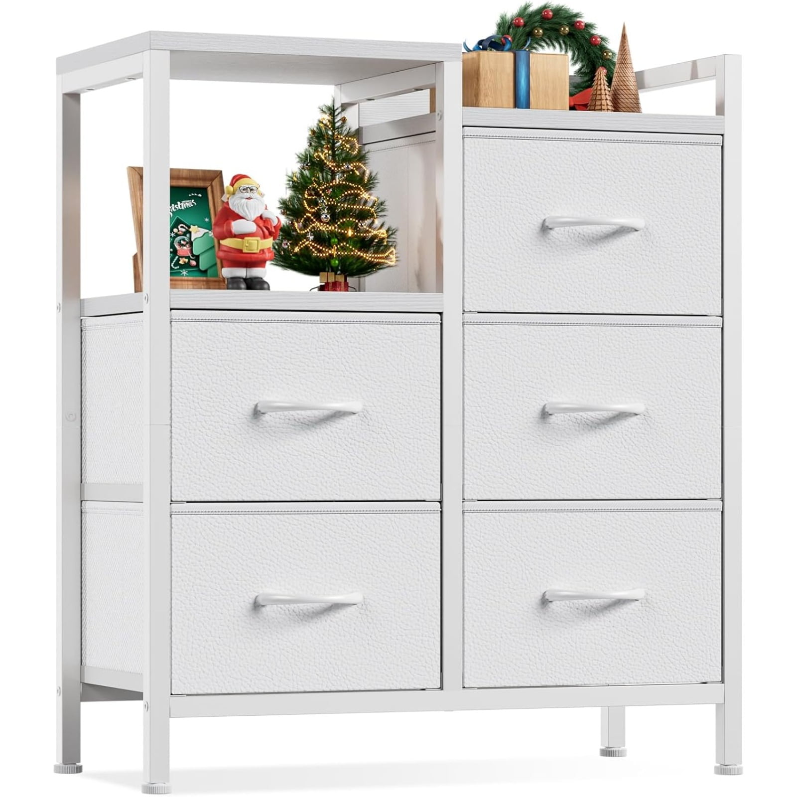 Furnulem 5 Drawer White Dressers for Bedroom 2 Tier Shelf Storage Small ...