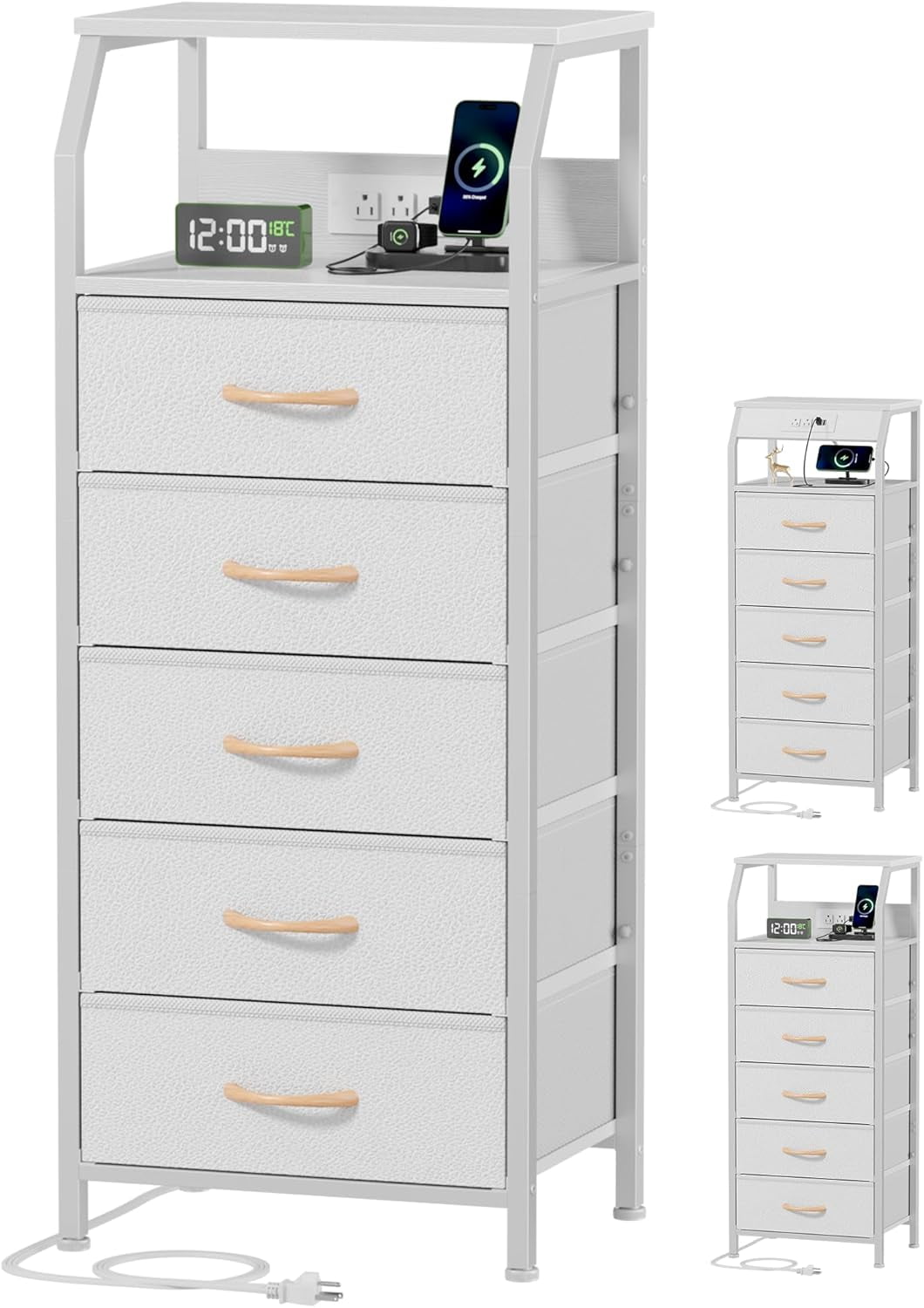 Furnulem 5 Drawers Dresser with Charging Station, Tall Night Stand with ...