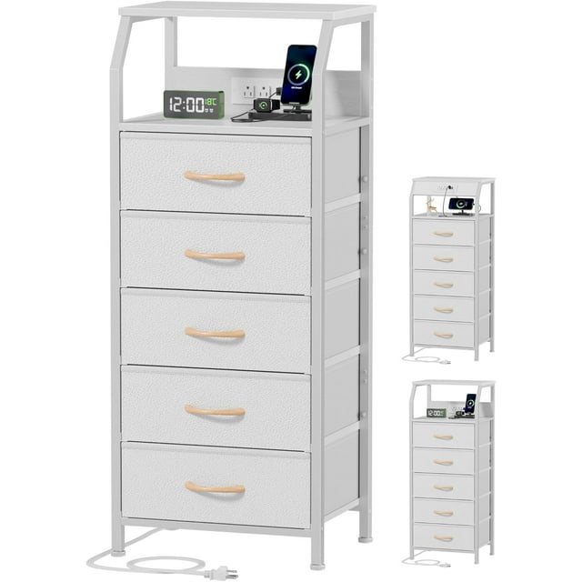 Furnulem 5 Drawers Dresser with Charging Station, Tall Night Stand with ...