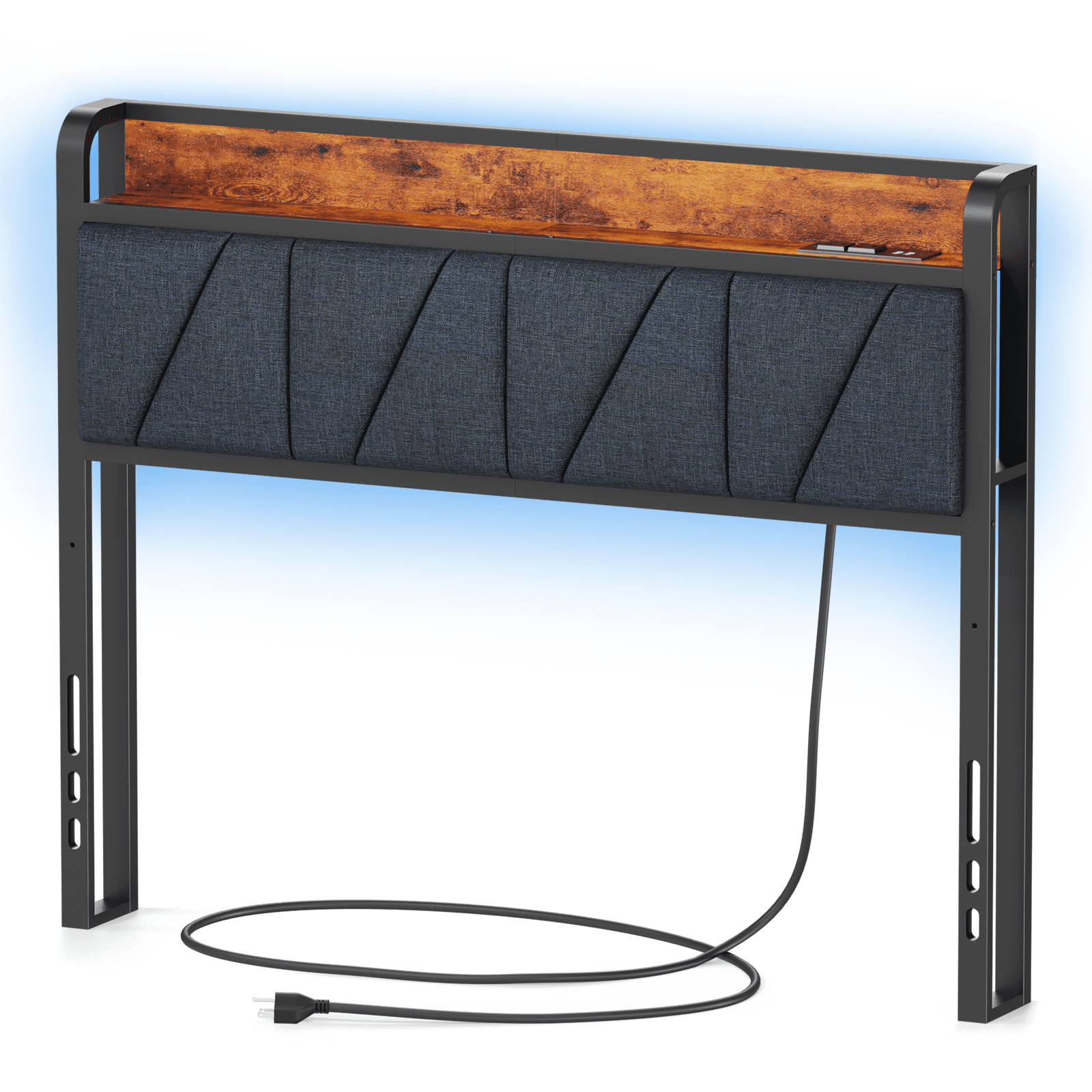 Furnulem LED Headboard with Open Storage Shelf,Black Upholstered ...