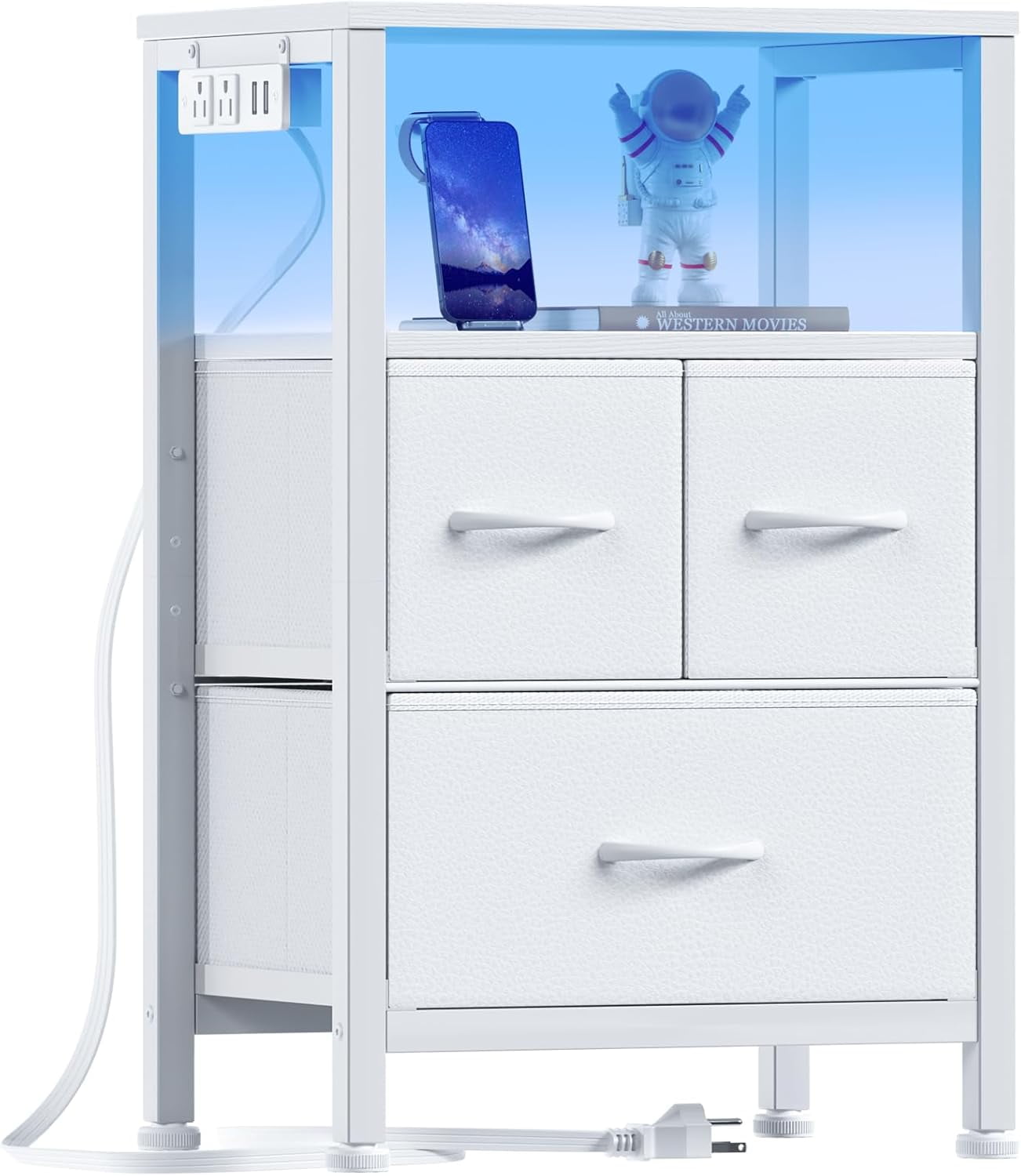 Furnulem Night Stand with Charging Station, LED, USB Ports and Outlets ...