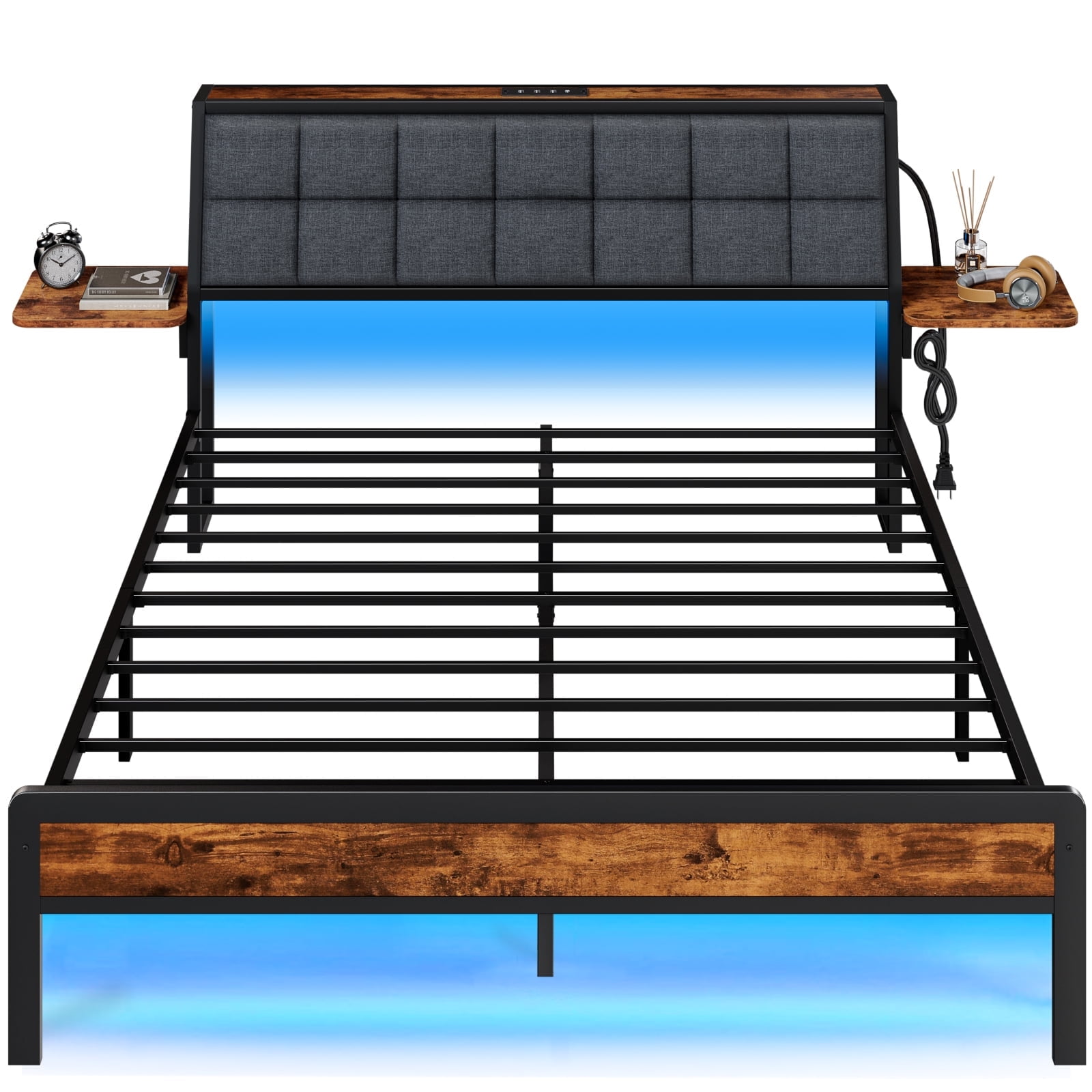 Furnulem Queen Platform Bed Frame with Ergonomic Headboard,LED Light ...