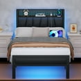 Furnulem Twin Size Bed Frame with LED Light and Charging Station, Grey ...