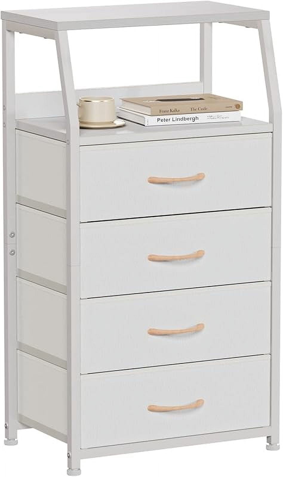 Furnulem White Dresser with 5 Drawers, Vertical Storage Tower Fabric ...