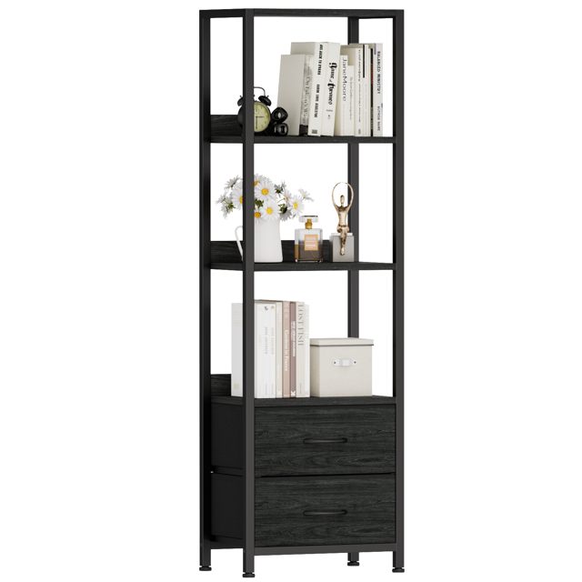 Furologee 4-Tier Corner Bookshelf with 2 Storage Drawers, 57.28" Tall ...