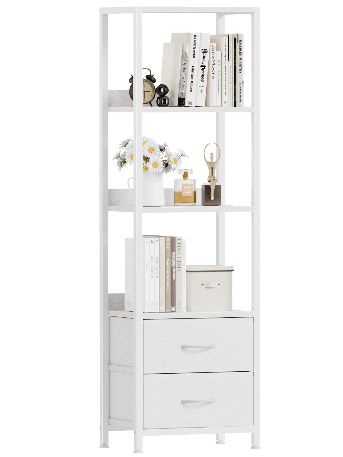 Furologee 4-Tier Corner Bookshelf with 2 Storage Drawers, 57.28" Tall ...