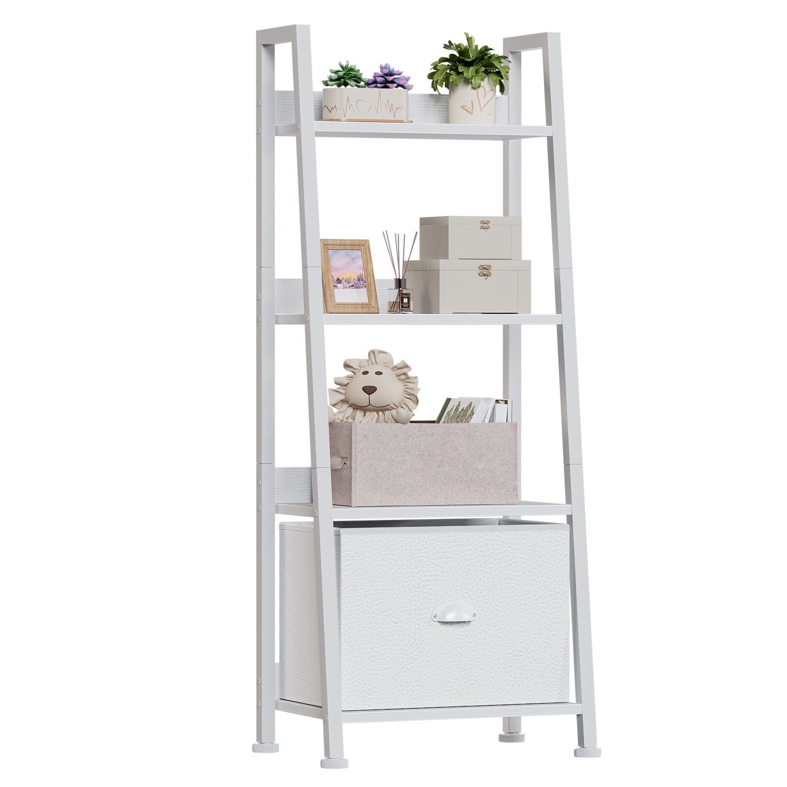 Furologee 4-Tier White Ladder Shelf, Ladder Bookshelf with Removable ...