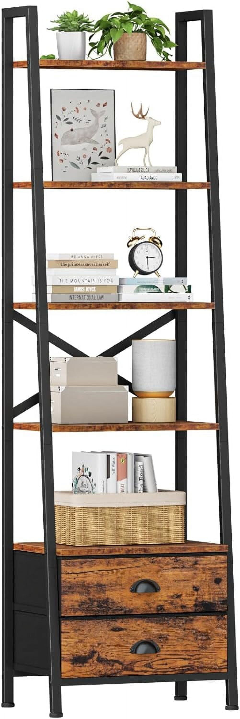 Furologee 5-Tier Ladder Bookcase,Small Bookshelf with 2 Drawers,Storage ...