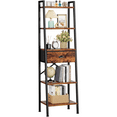 Furologee 5 Tier Ladder Shelf, Narrow Ladder Bookcase with Drawer ...
