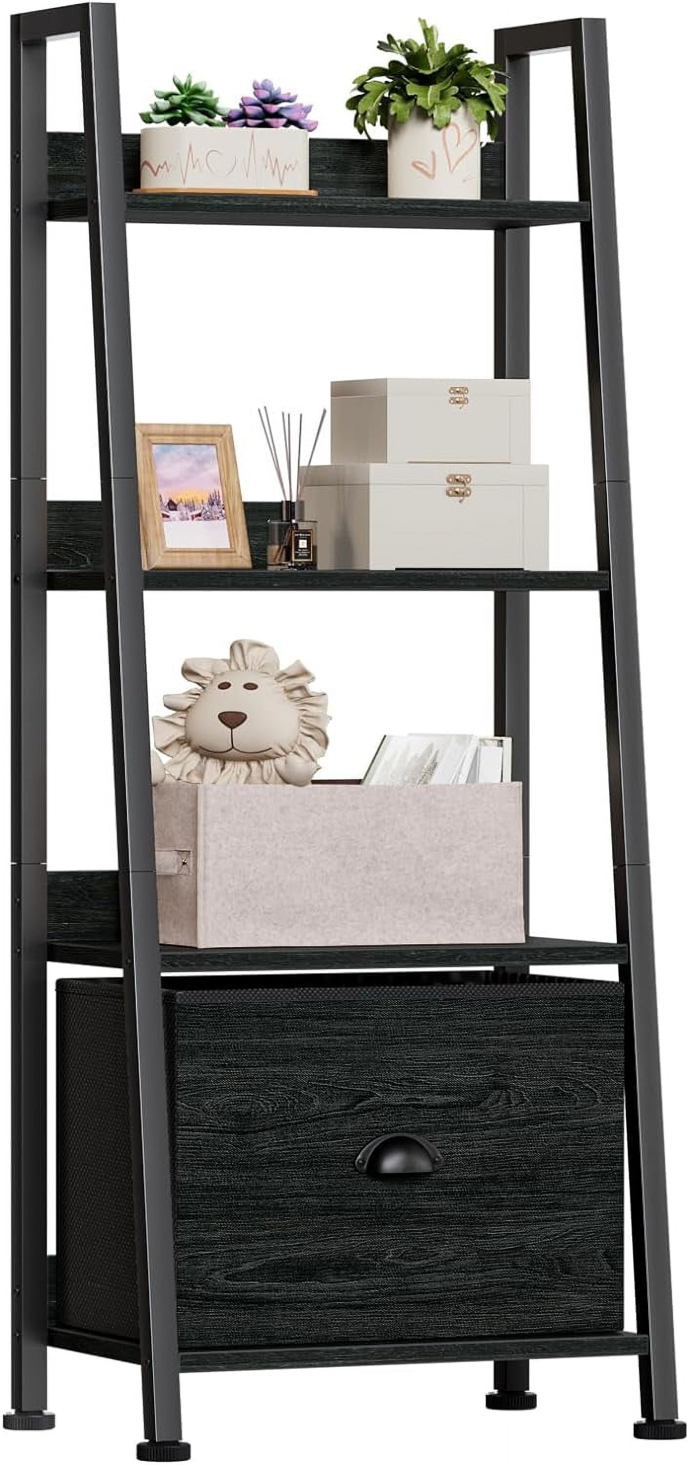 Furologee 5-Tier Ladder Shelf, Narrow Ladder Bookshelf with Drawer, 55. ...