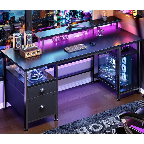 Furologee 51" Gaming Desk with Power Outlets & LED Lights, Reversible ...