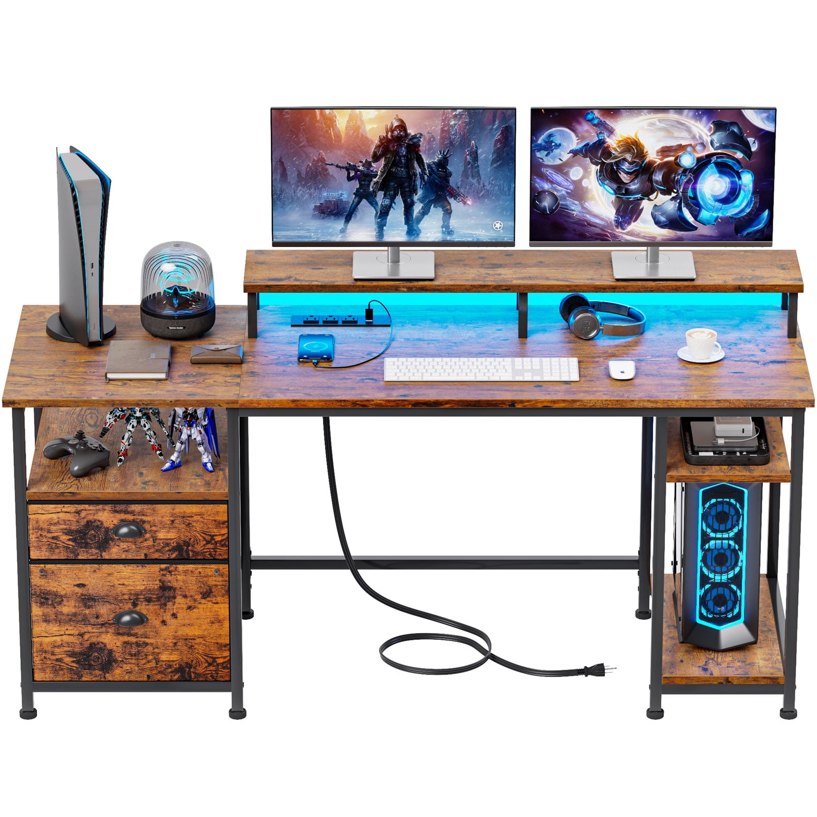 Furologee 61" Computer Desk with Outlet & USB Ports, Gaming Desk with ...
