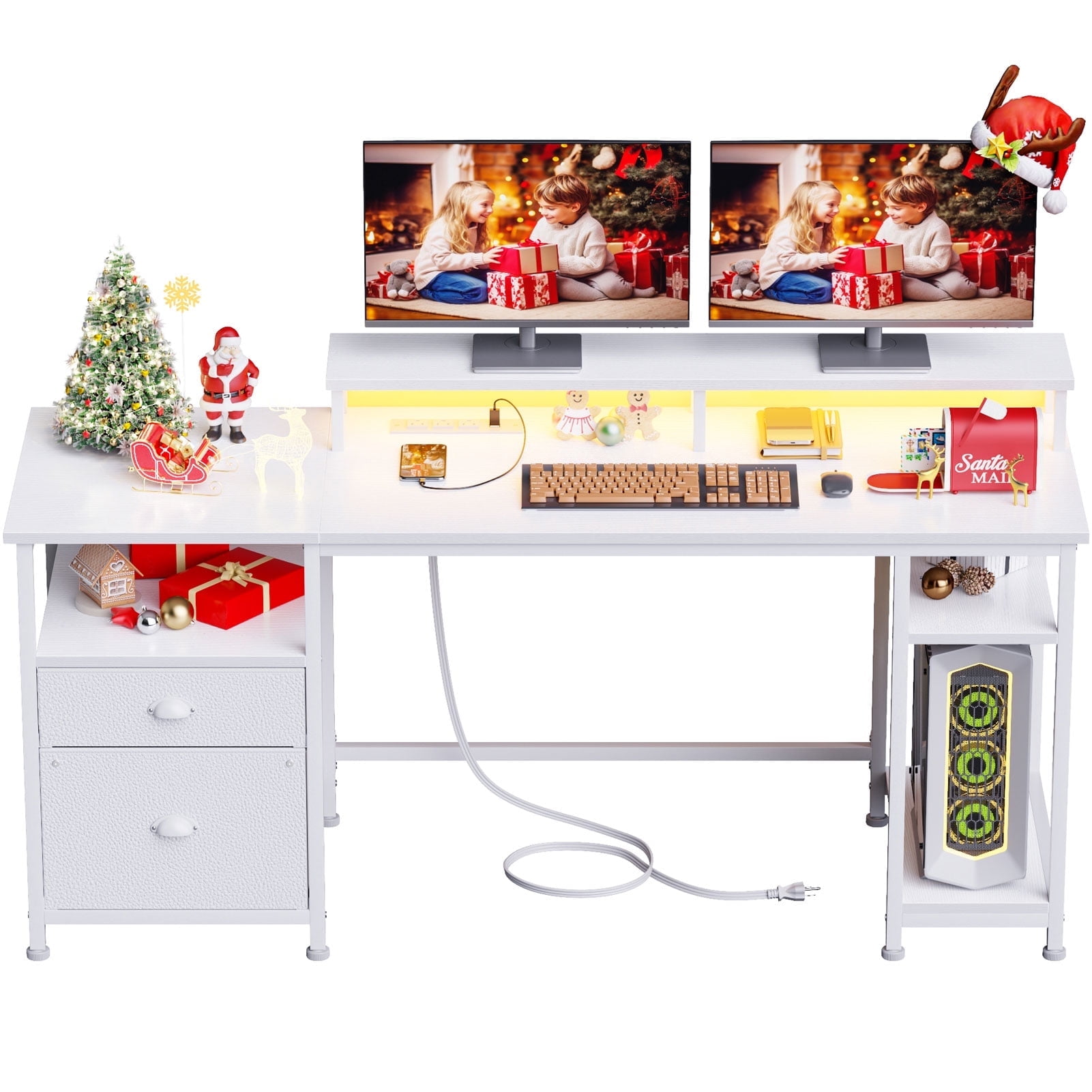 Furologee 61" Gaming Desk with LED Light & Power Outlets, Reversible ...