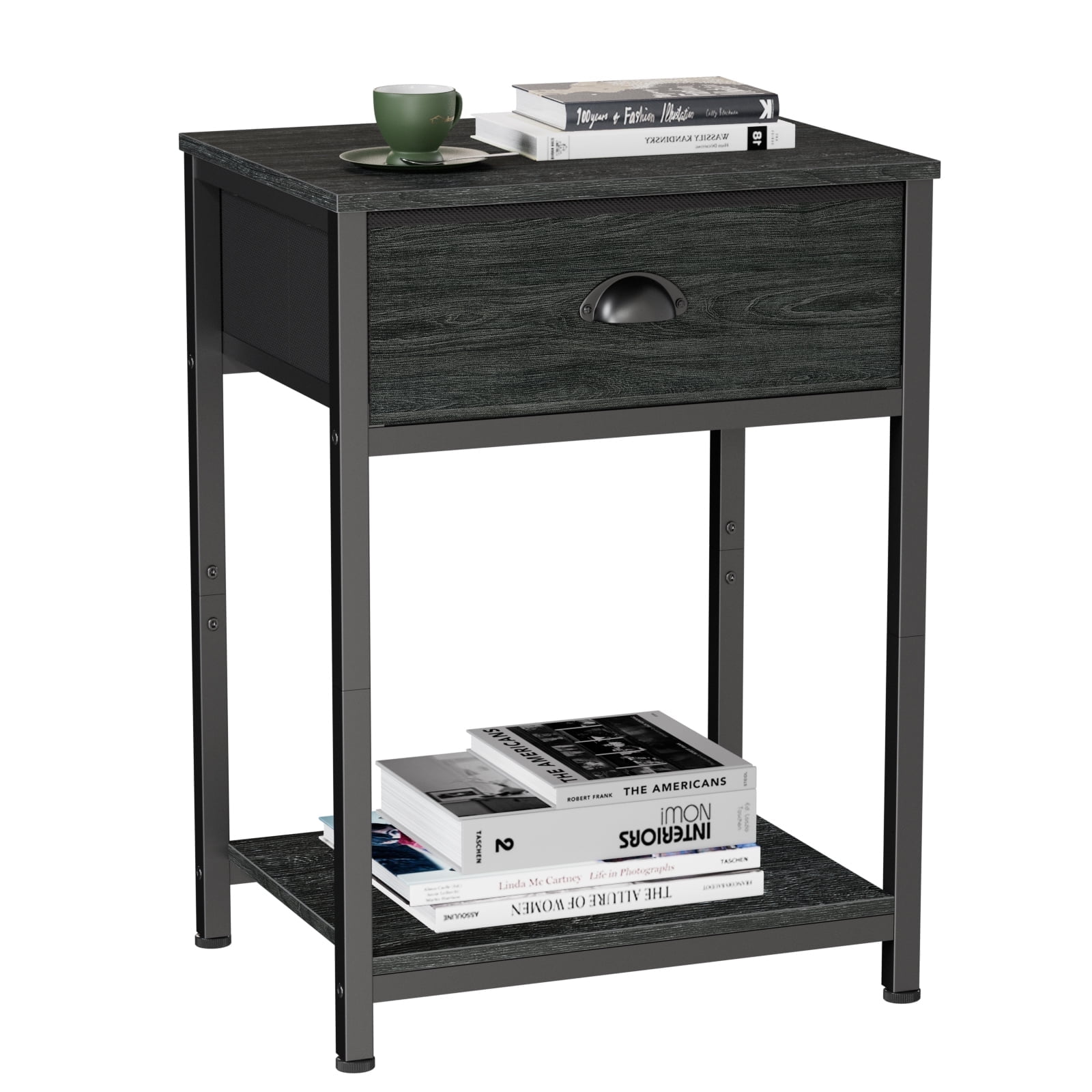 Furologee Classic Nightstand with Drawer, End Table with Storage Shelf ...