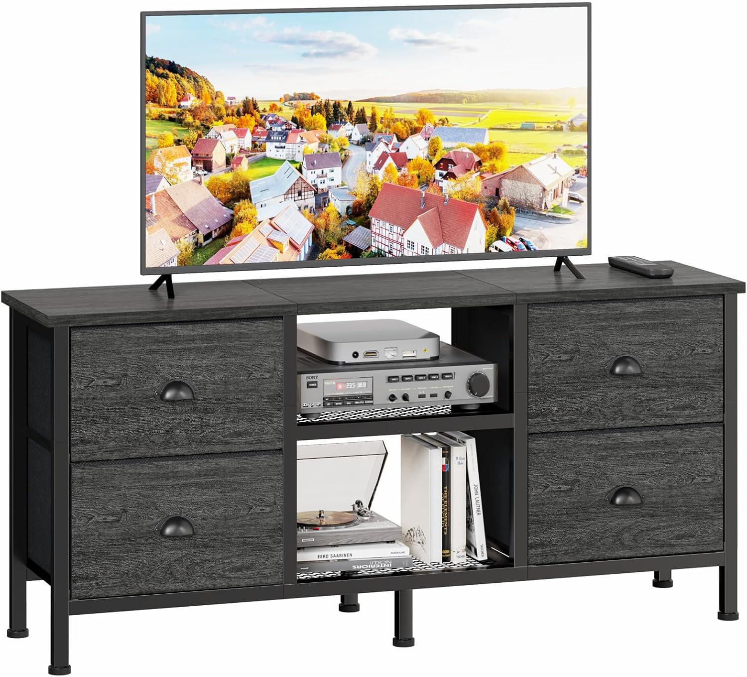 Dresser TV Stand with 4 Drawers, Small Entertainment Center with Open ...