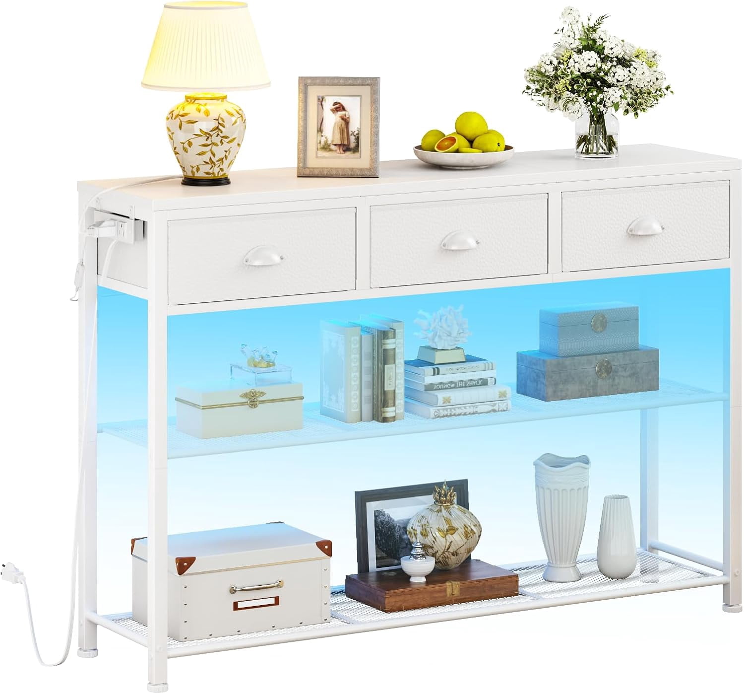 Furologee Entryway Table, 38‘‘ Console Sofa Table with 3 Fabric Drawers ...