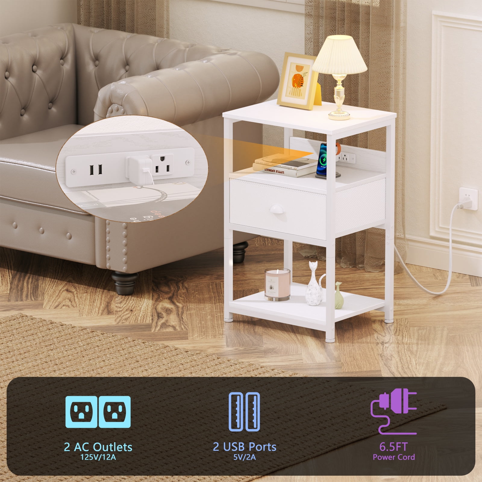 Furologee Electronic Charger Night Stand with LED, Power Outlets & USB ...