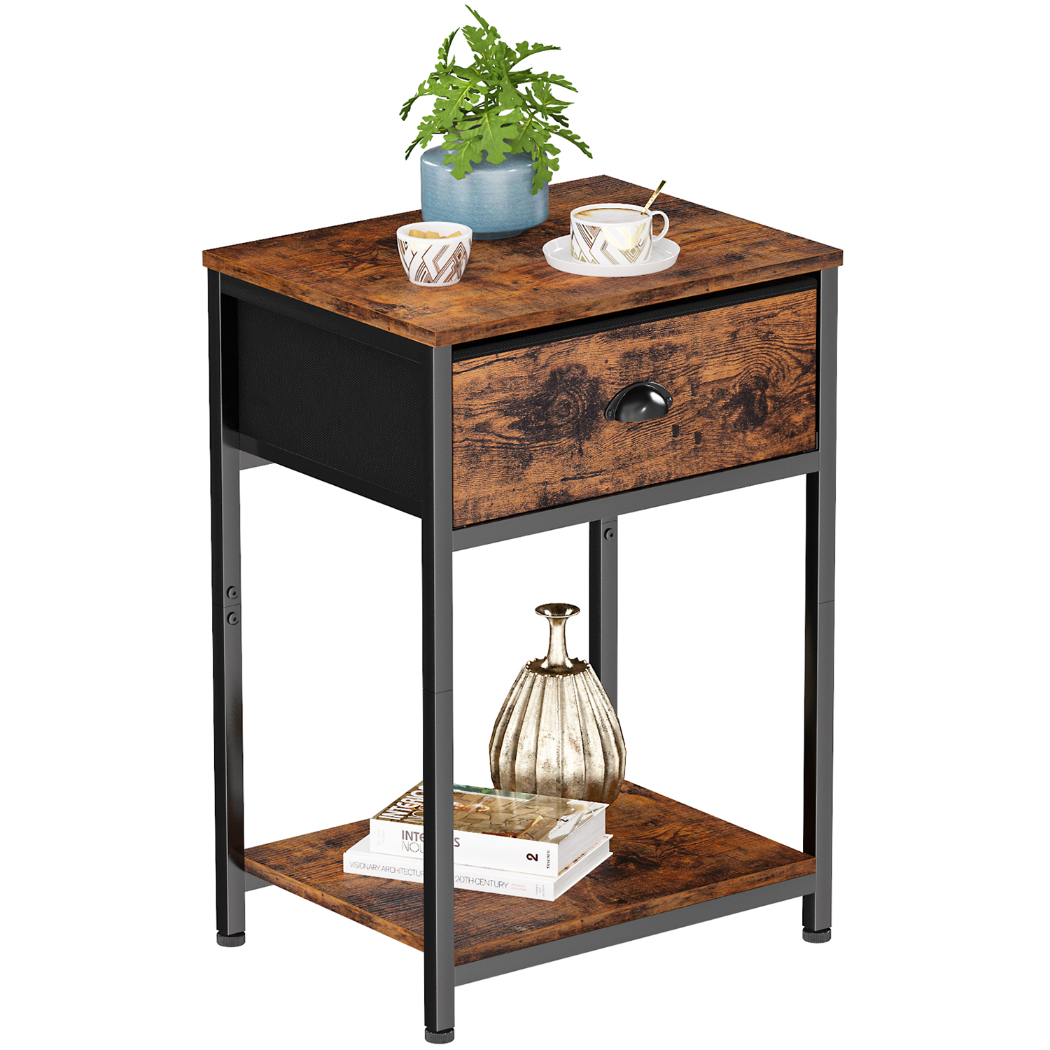 VECELO Set of 2 Nightstand with Drawer, Industrial Side End Table for ...
