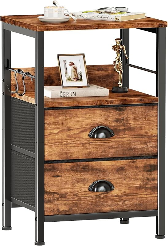 Furologee Nightstands Set 2, End Table with 2 Fabric Drawers, Bedside ...