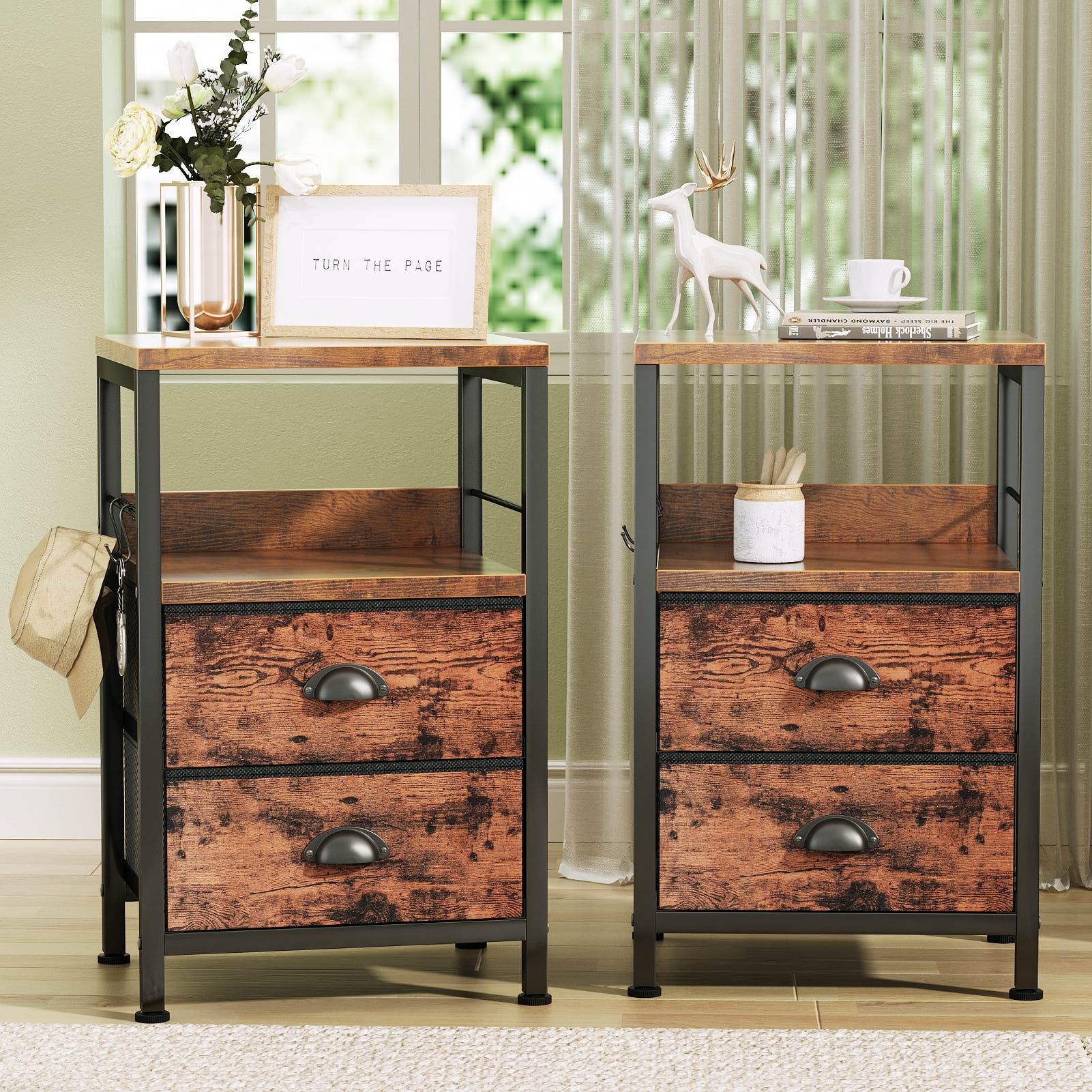 Furologee Set of 2 Nightstand with Storage, End Table, Side Sofa Table ...