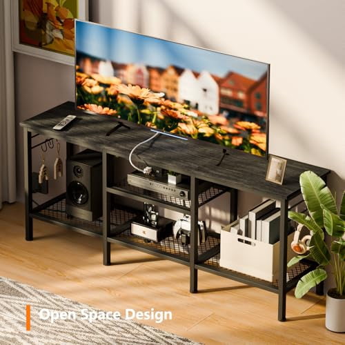 Furologee TV Stand with Power Outlets, Entertainment Center with Open ...