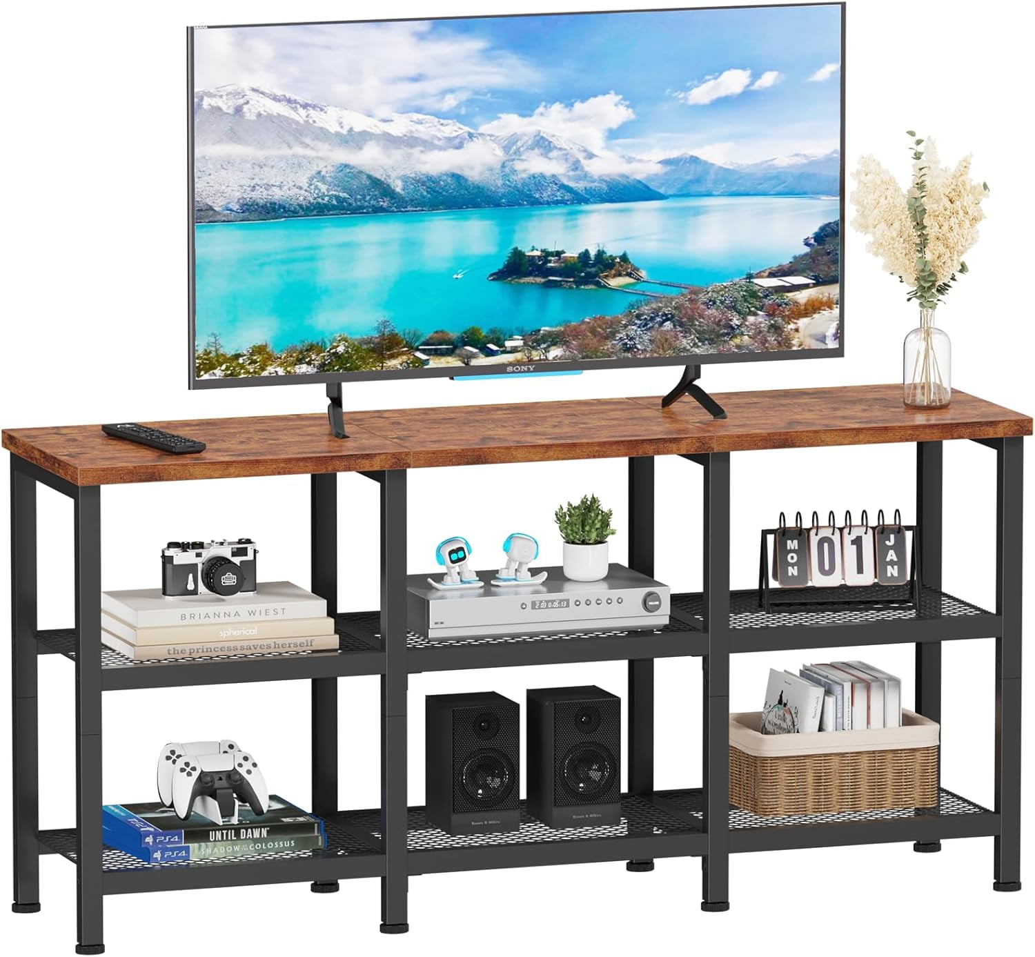 TV Stand, Small Media Console Table with 3-Tier Storage Shelves ...