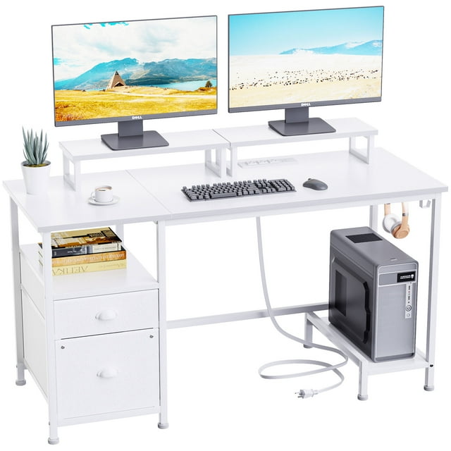 Furologee White 47" Computer Desk with Drawer & Power Outlets, Office ...