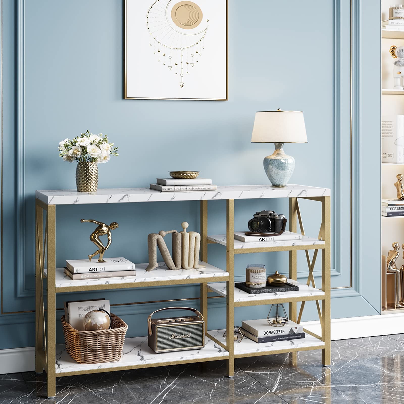 Furpezoo Console Table with Storage, 40"L Modern Faux Marble Entryway ...