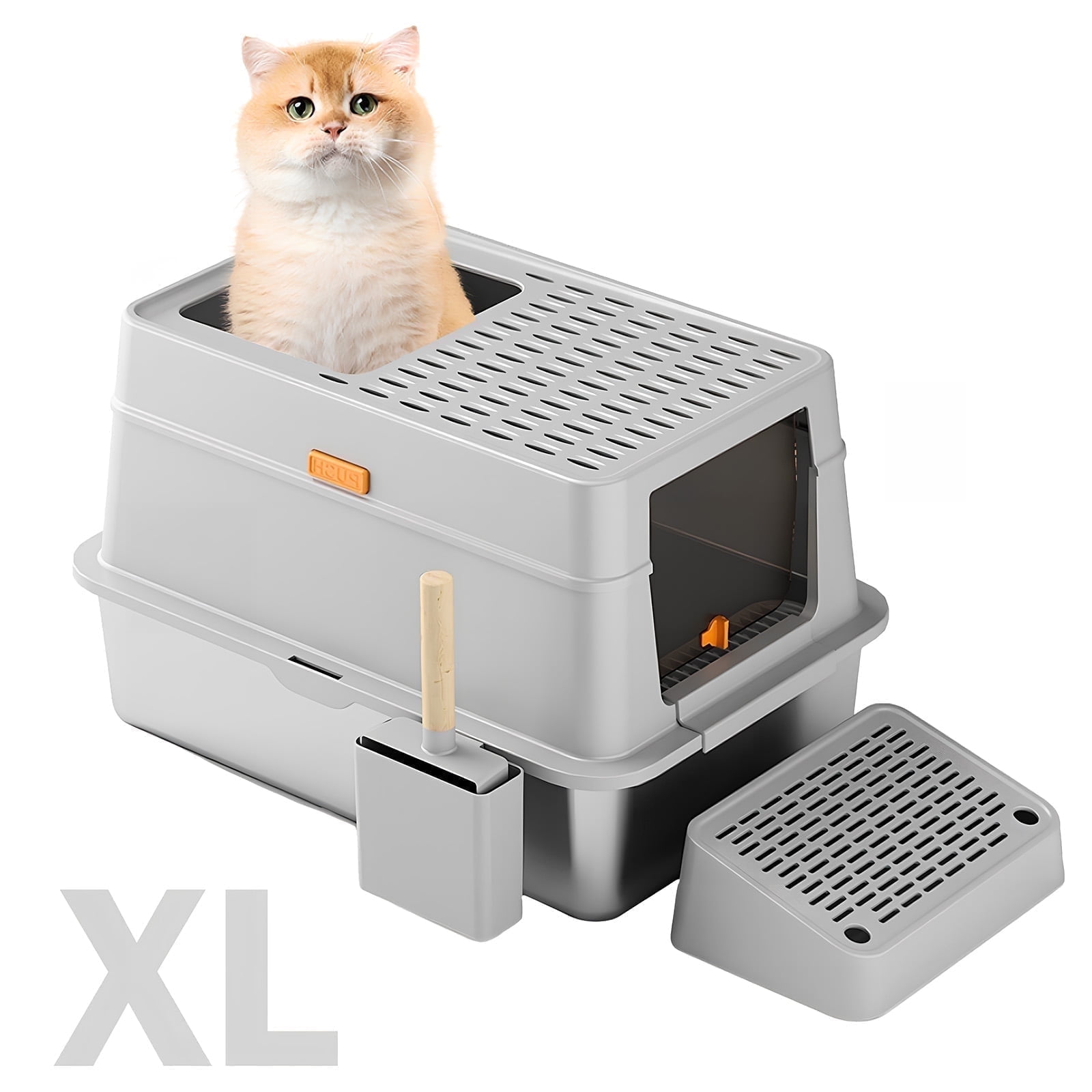 Furrbby Covered Stainless Steel Litter Box, Large High Side for Cat ...