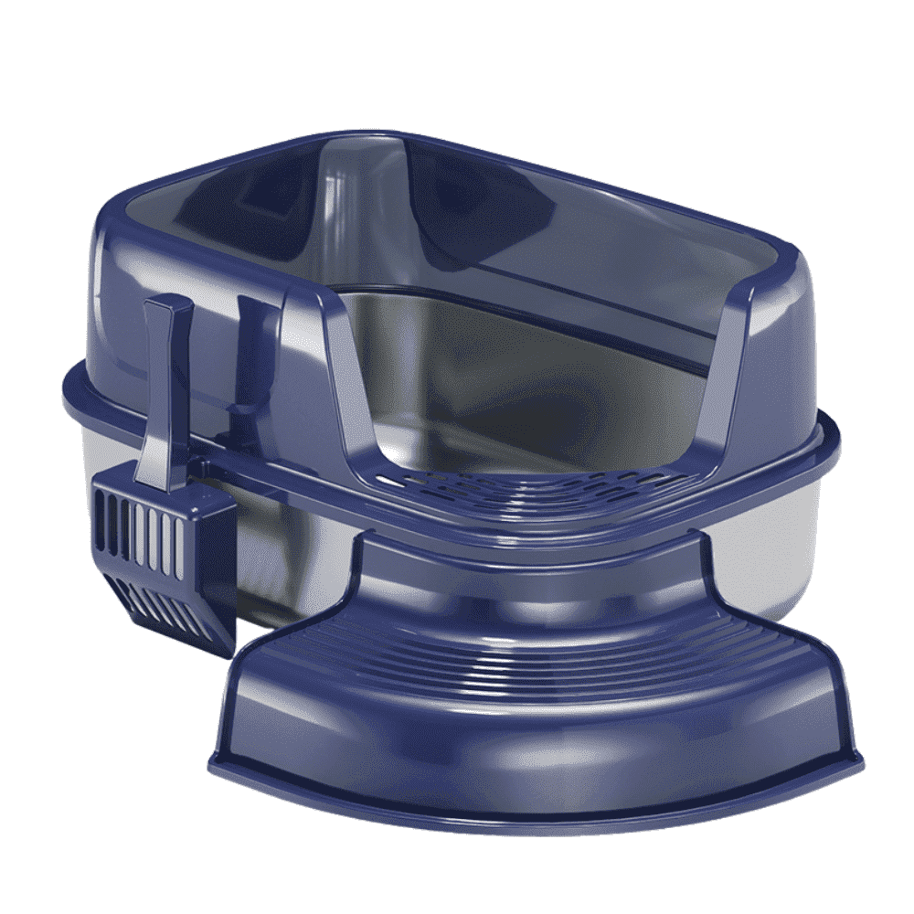 Furrbby Stainless Steel Cat Litter Box, Corner Entry with Stair, Large ...