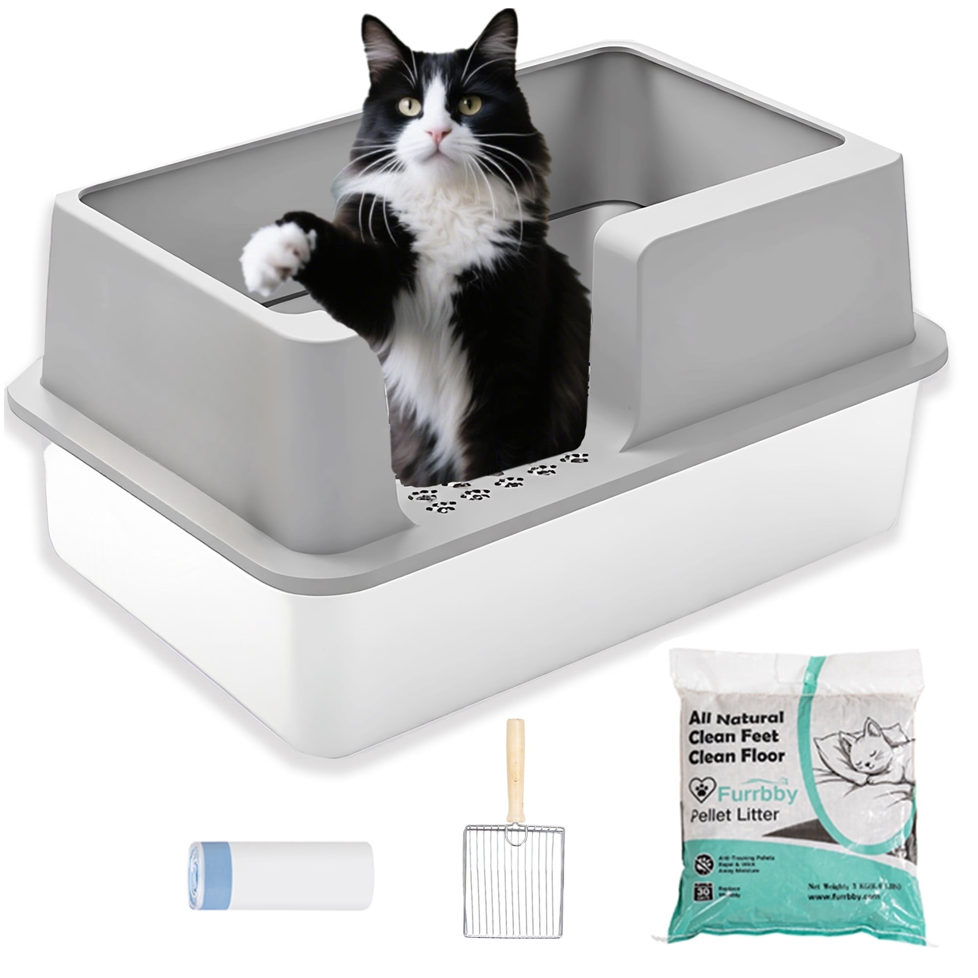 Furrbby Sifting Stainless Steel Litter Box for Pine Pellet, High Side ...