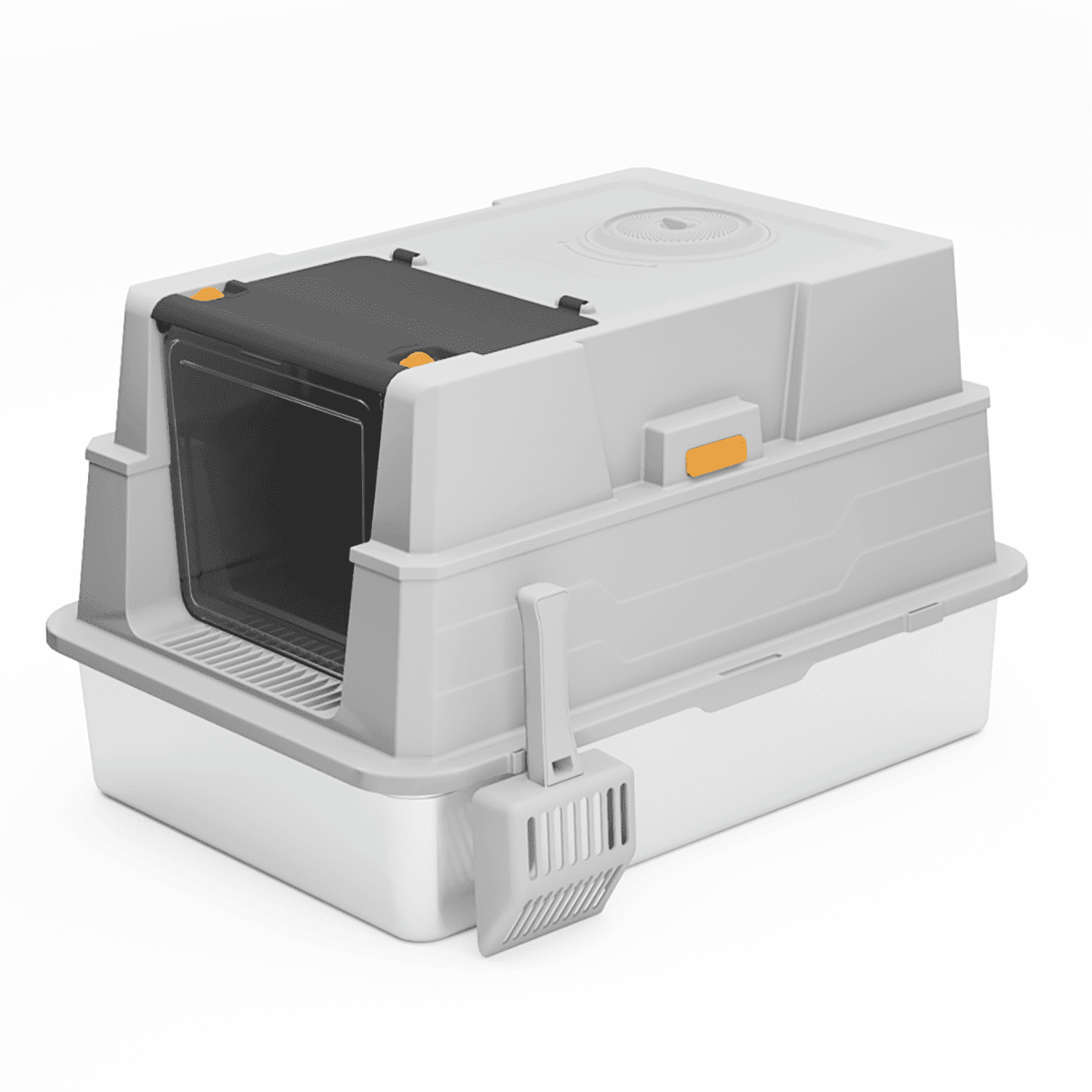 Furrbby XXL Stainless Steel Litter Box with Lid, 180° Flip-Top Enclosed ...