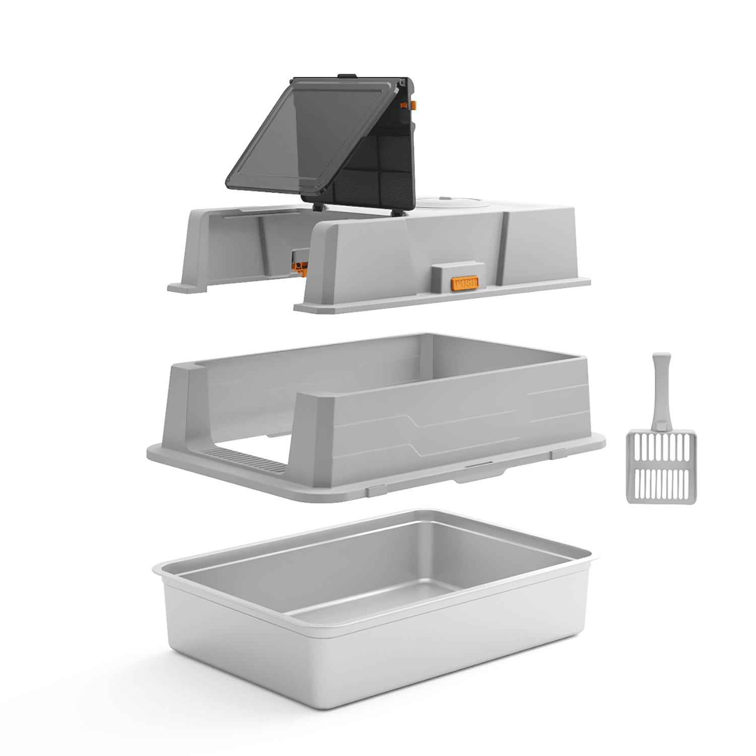 Furrbby XXL Stainless Steel Litter Box with Lid, 180° Flip-Top Enclosed ...