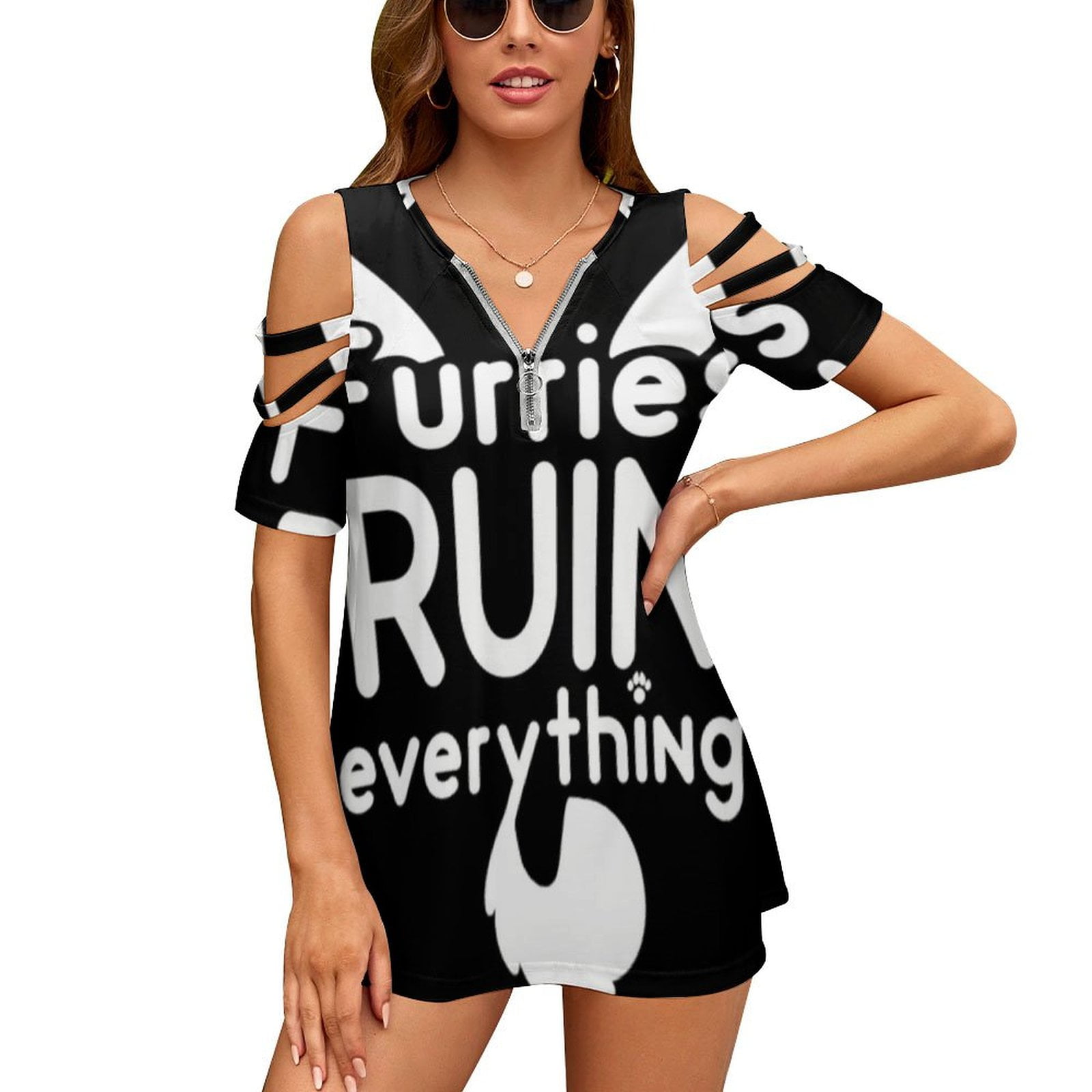 Furries Ruin Everything~ Ruffle Short Sleeve T-Shirt Women's V Neck ...
