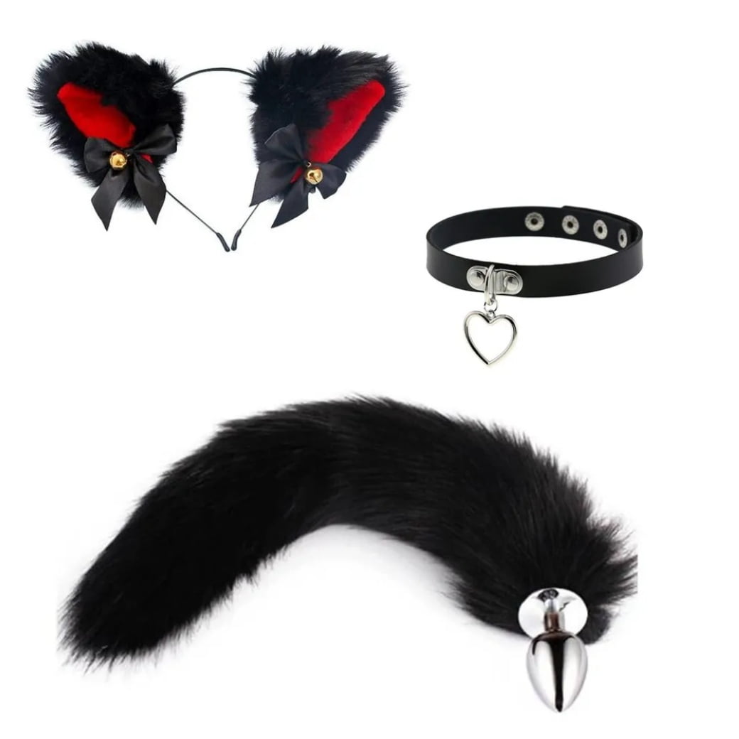 Furry Anal Plug Tail And Headband Ears For Cosplay Adult Sex Toy For Couples Kit