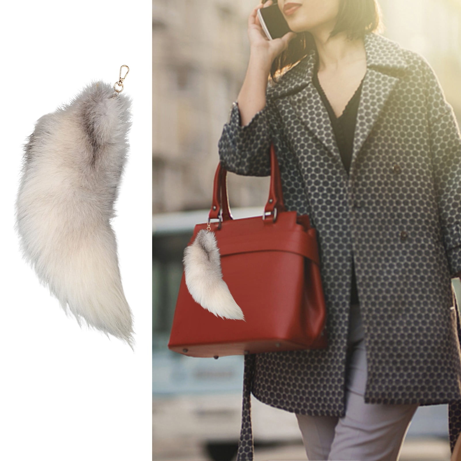Furry Animal Tail Keychain 15.74 Inch Fluffy Pompom Key Ring Holder Toy ...