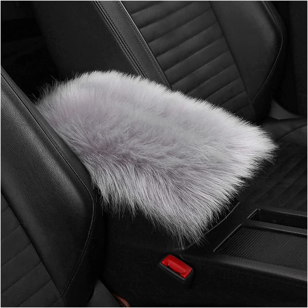 Furry Auto Center Console Cover Pad, 11.8"x7.8" Soft Sheepskin Wool ...
