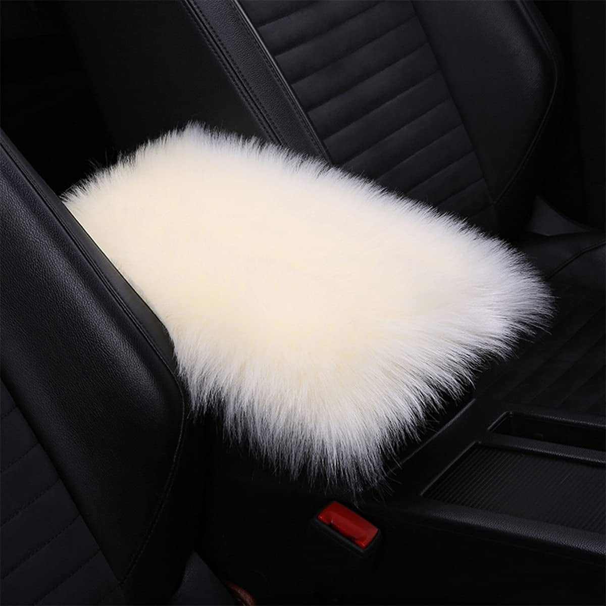 Furry Auto Center Console Cover Pad, 11.8"x7.8" Soft Sheepskin Wool ...