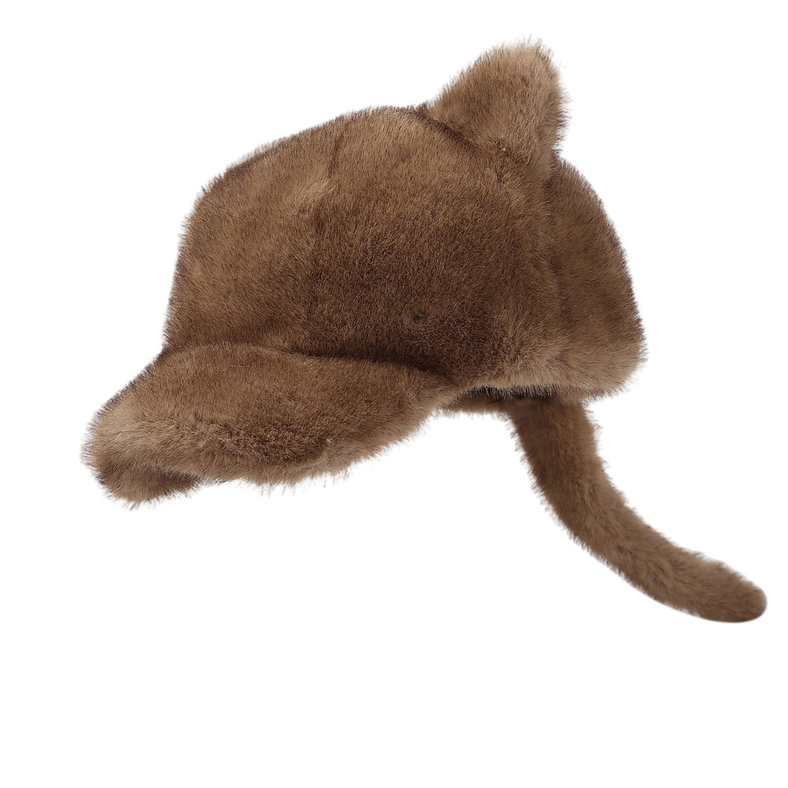 Furry Baseball Hat with Plush Tail Winter Warm Hat Furry Cats Ear ...
