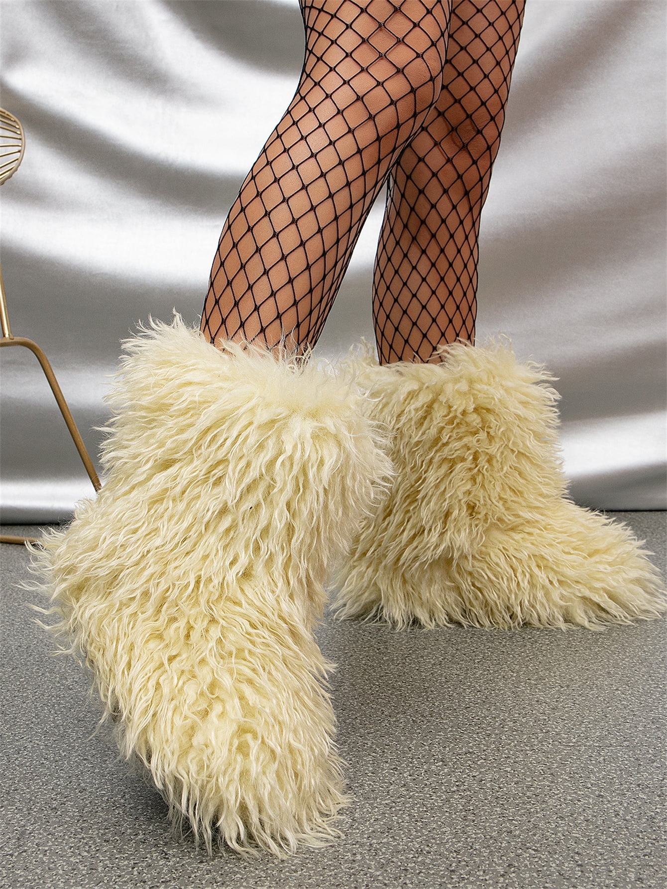 Furry Boots For Women Fuzzy Fluffy Snow Boot Faux Fur Colorful With Round Toe Water Resistant