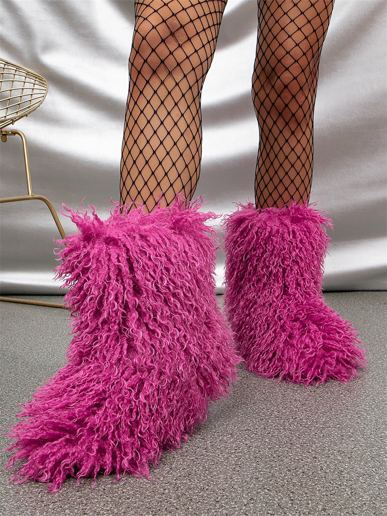 Furry Boots For Women Fuzzy Fluffy Snow Boot Faux Fur Colorful With Round Toe Water Resistant