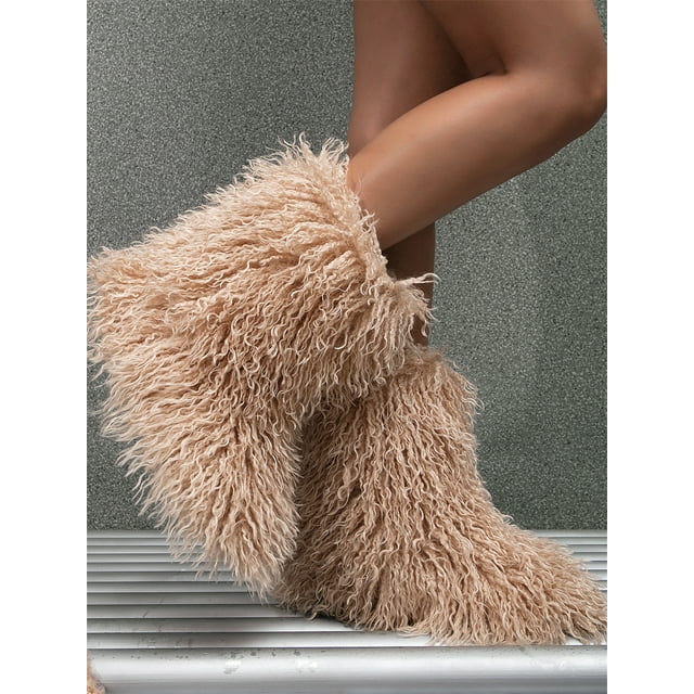 Furry Boots for Women Fuzzy Fluffy Snow Boot Faux Fur Colorful with ...
