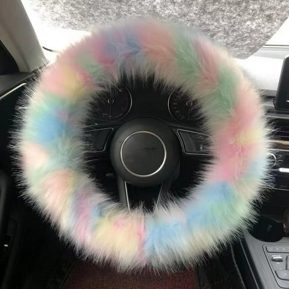 Furry Car Steering Wheel Cover 15 Inch Fluffy Faux Wool Car Wheel ...