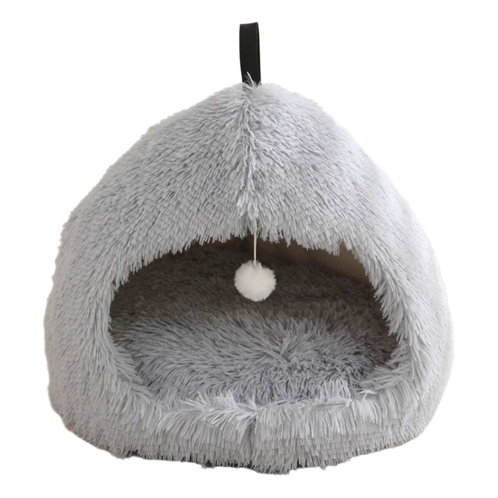 Furry Cats Cave Bed Plush Nonslip Bottom Half Enclosed Antistress For ...