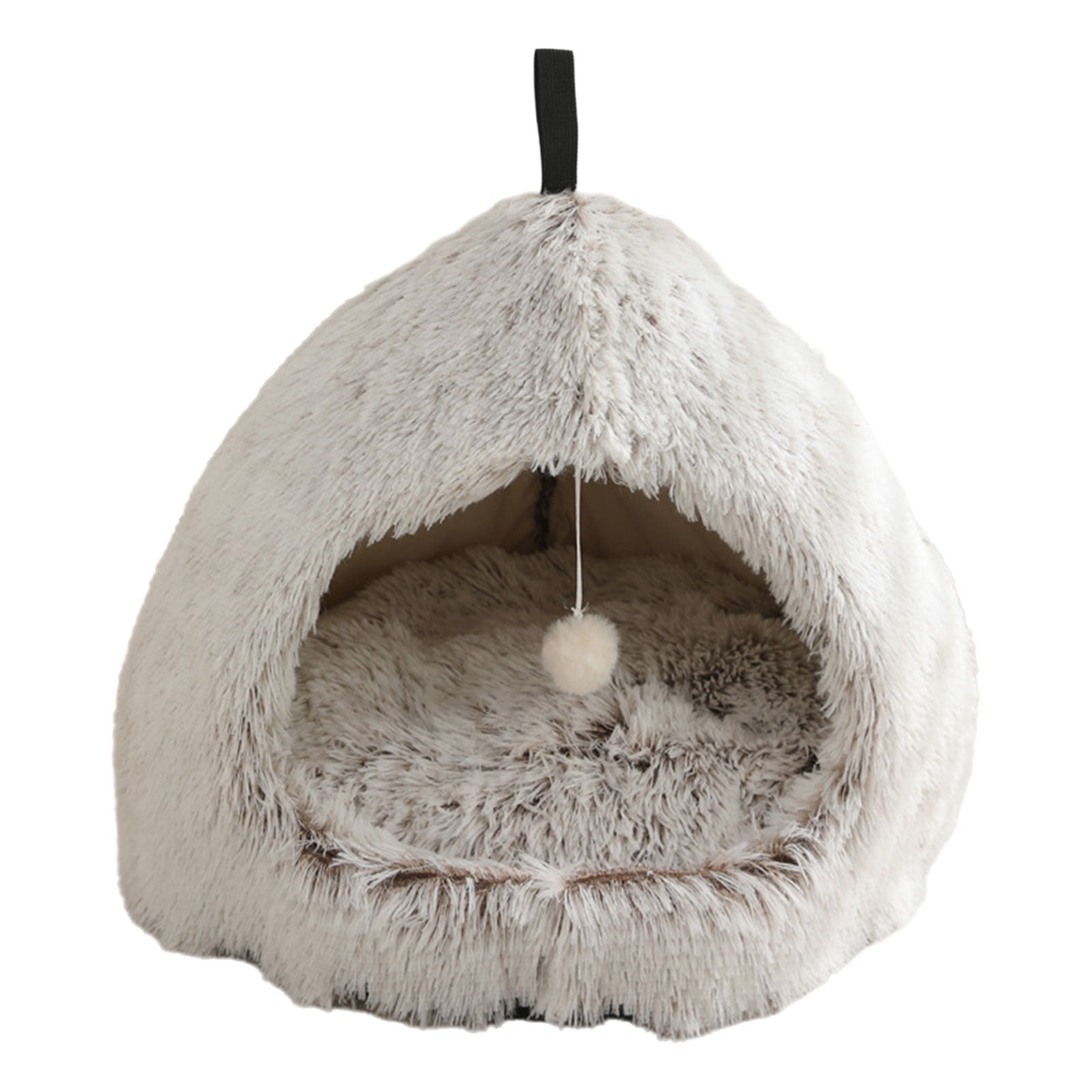 Furry Cats Cave Bed Plush Nonslip Bottom Half Enclosed Antistress For ...