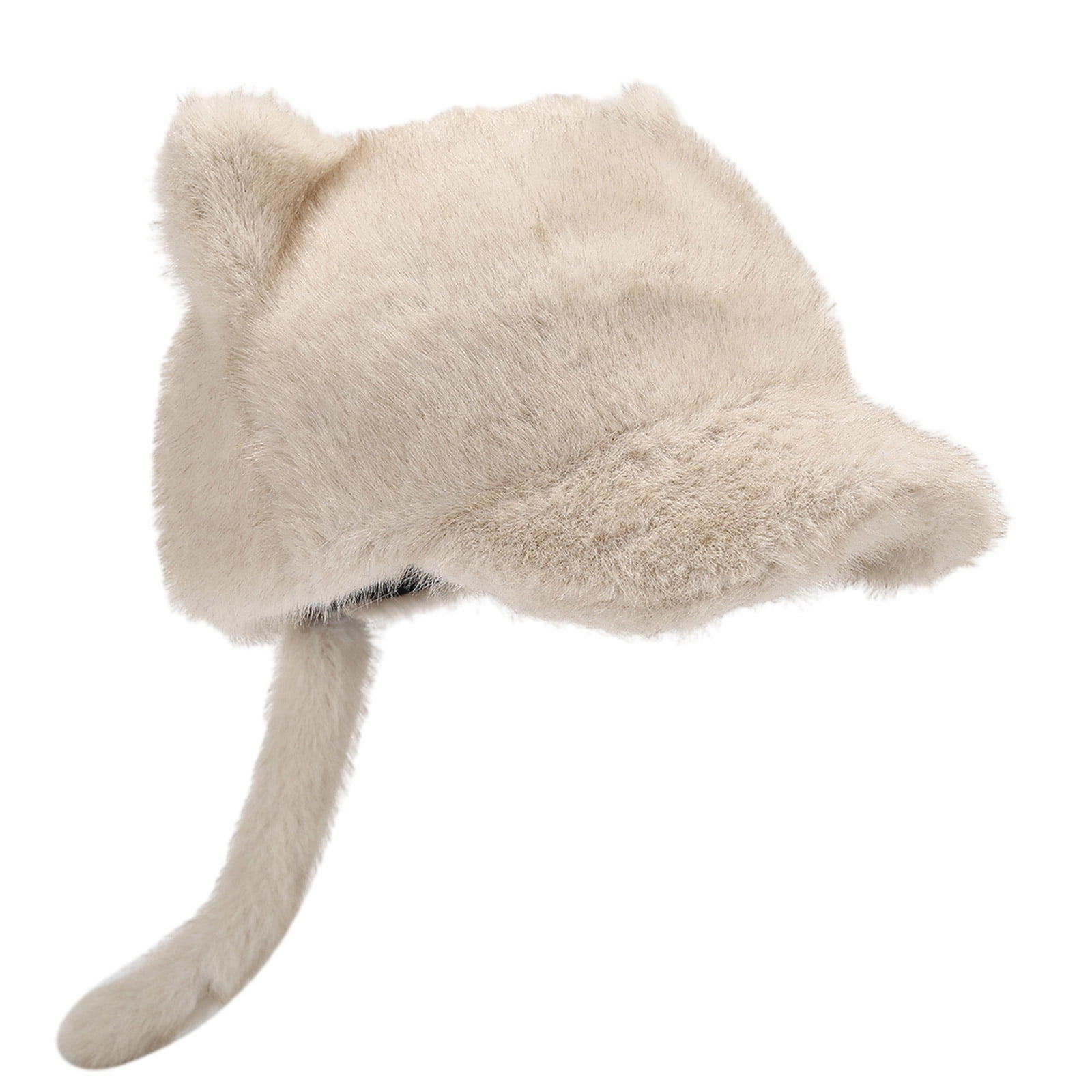 Furry Cats Ear Baseball Hat with Plush Tail Coldproof Windproof Running ...