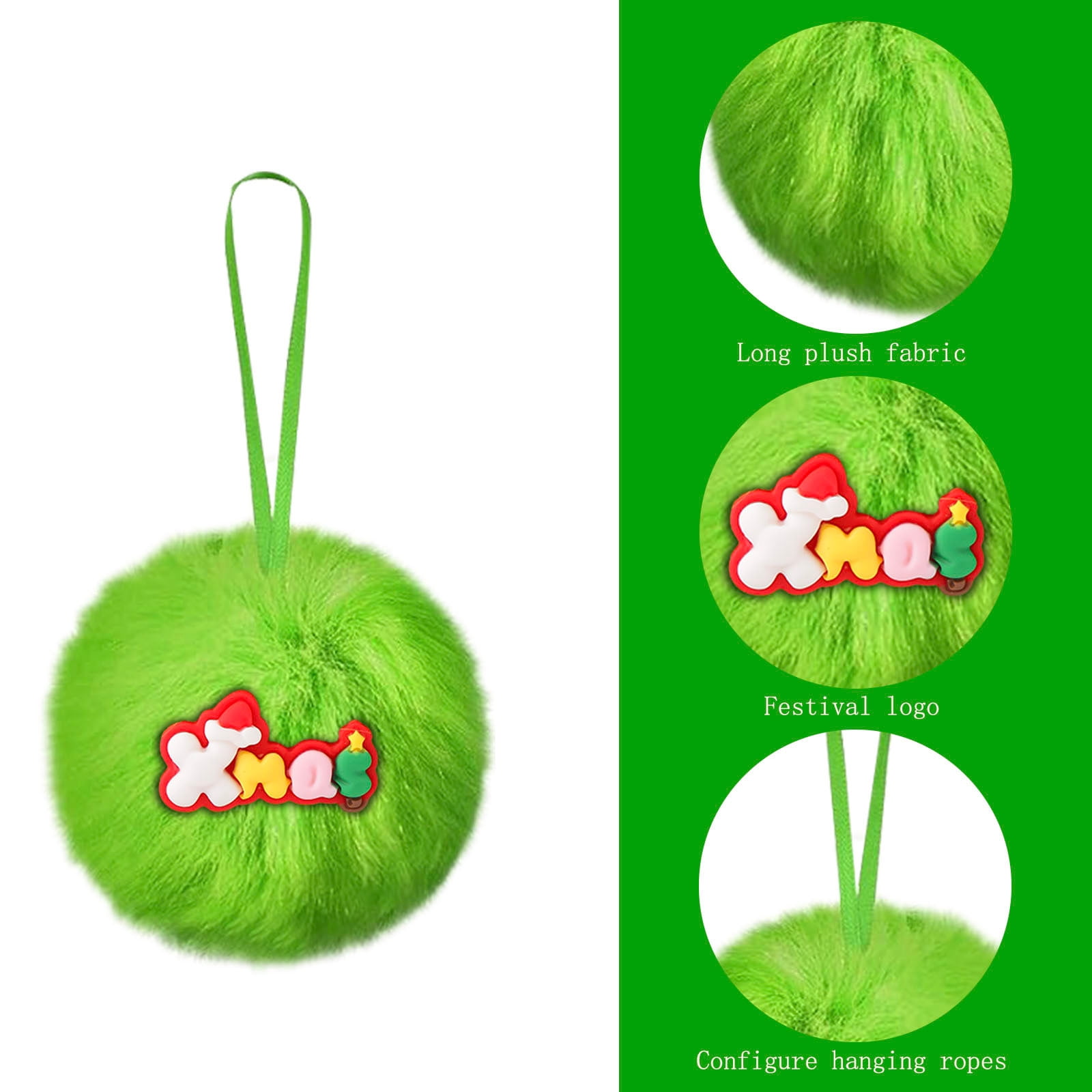 Furry Christmas Ball Ornaments with Ribbon Details, Festive Green Color ...